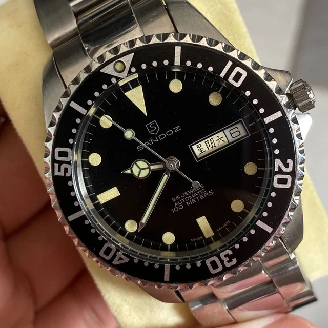 RARE MONTRE SUISSE homme Sandoz Diver automatique 25J cadran noir ...