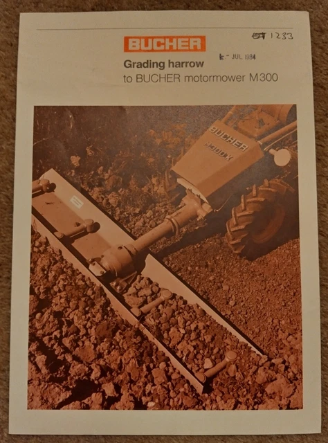 BUCHER M300 MOTOR Mower, Grading Harrow Brochure, Power Reciprocating ...