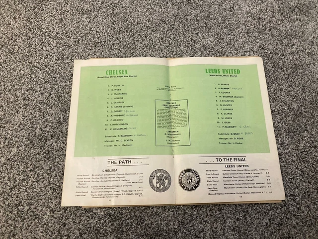 CHELSEA V LEEDS 1970 FA Cup Final Programme. £4.38 - PicClick UK