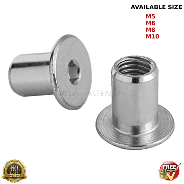 SLEEVE NUTS M5 M6 Flat Head Hexagon Socket Furniture Nut Cap Zinc ...