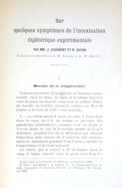 QUELQUES SYMPTÔMES DE l'INTOXICATION DIPHTERIQUE par J. COURMONT et M ...