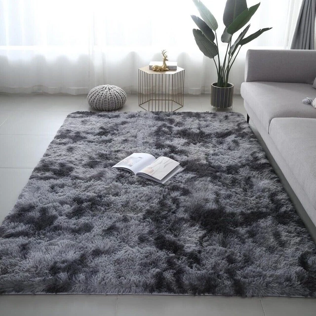 LARGE AREA RUG Soft Shaggy Plush Dark Grey Tie Dye Carpet 3M X 2M EUR ...