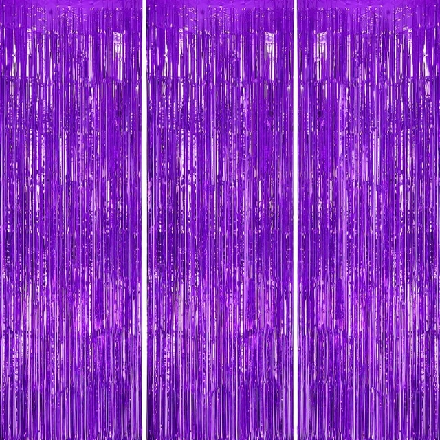 3.3X8.2 FEET FOIL Fringe Backdrop, 3 Pack Tinsel Curtains, Purple Party ...