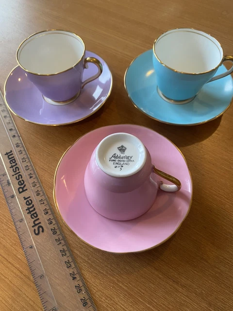 ADDERLEY FINE BONE China Small Cups & Saucers 3 PLEASE check details. £ ...