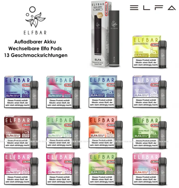 ELFA ELFBAR 600 E-Zigaretten Mehrweg Wiederaufladbar Pods E-Shisha Vape ...
