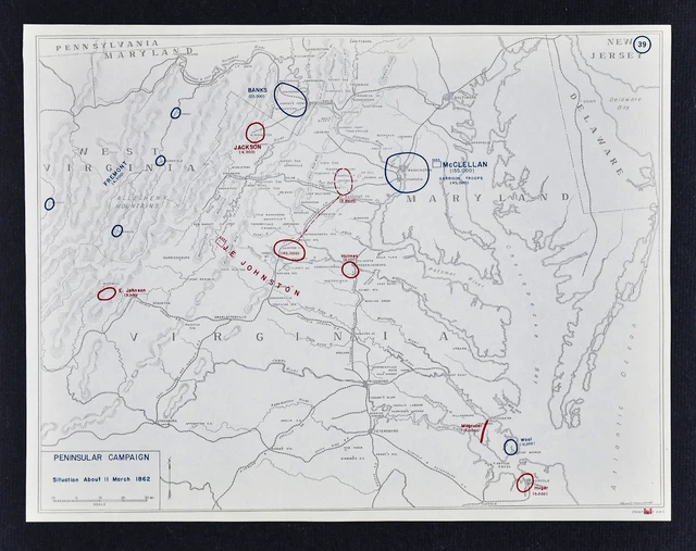 WEST POINT CIVIL War Map Peninsular Campaign March 11 Washington Harper ...