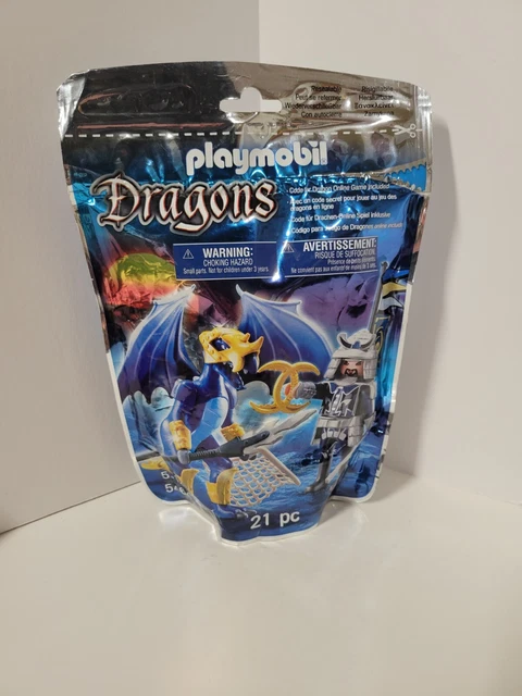 NEW PLAYMOBIL BLUE Ice Dragon & Warrior Knight Toy Set 5464 SEALED BAG ...