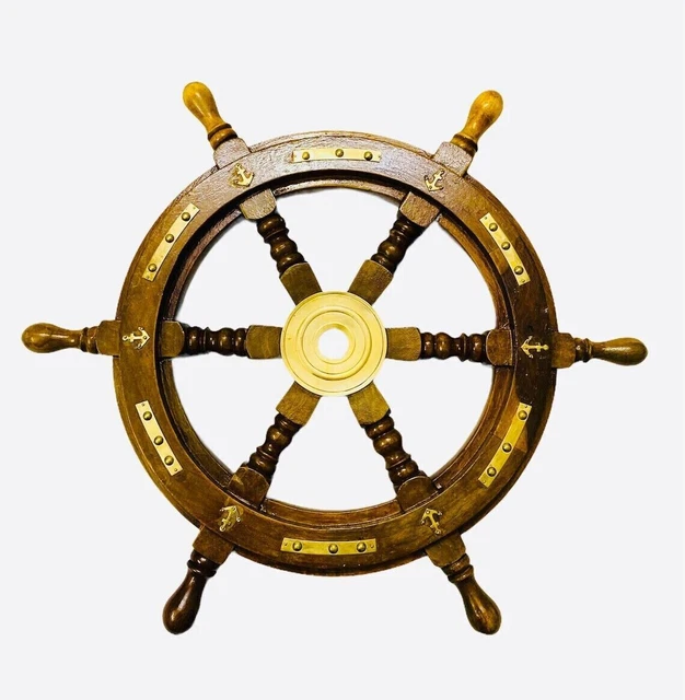 ROUE DE BATEAU en bois et laiton de 24 pouces, Style Vintage, gravure... EUR 95,05 - PicClick FR
