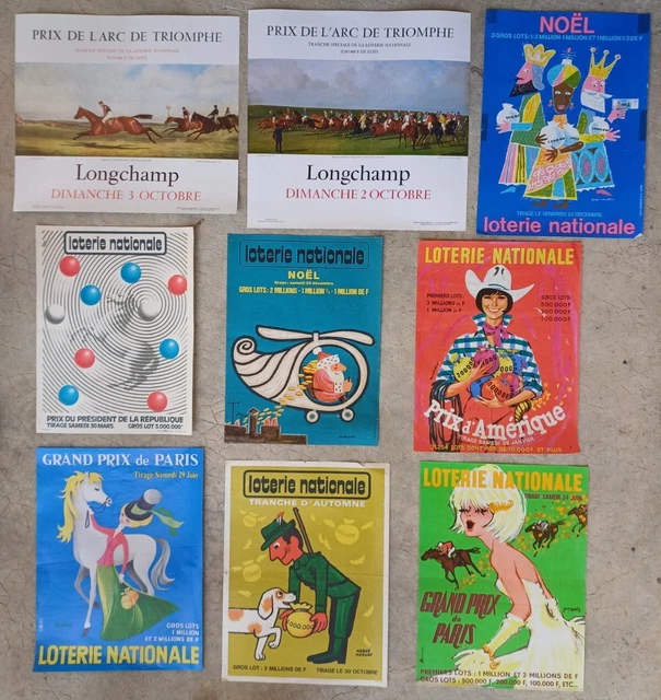 LOT DE 9 affiches anciennes Loterie Nationale Original Posters 1960/ ... LOT DE 9 affiches anciennes Loterie Nationale Original Posters 1960/ ...