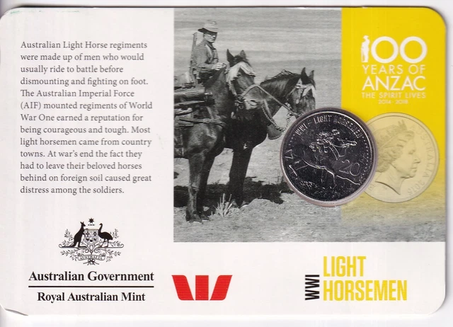 AUSTRALIAN: 2015 20 Cent Coin Wwi Light Horsemen 100 Years Of Anzac ...