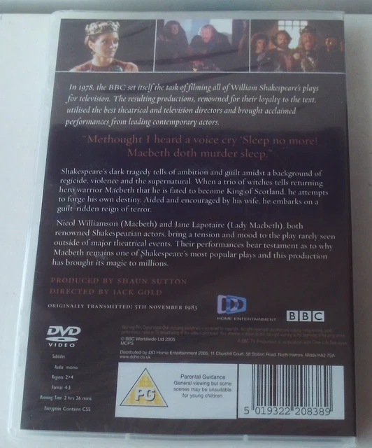 MACBETH DVD - BBC The Shakespeare Collection NEW & SEALED (05/11/1983) EUR 10,64 - PicClick IT