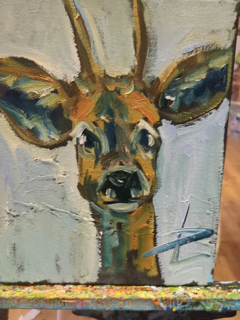 ÖLGEMÄLDE TIER ÖLBILD Bilder Modern Art Kunst Unikat Wandbild Tierbild Reh EUR 13,50 - PicClick DE