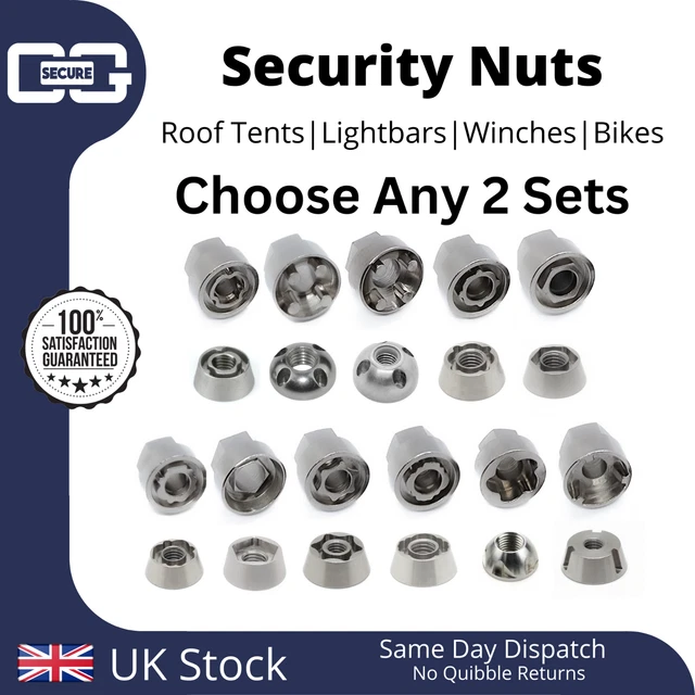 M8 HIGH SECURITY TentBox/Roof Tent- Anti-Theft Locking Nuts **CHOOSE 2 ...