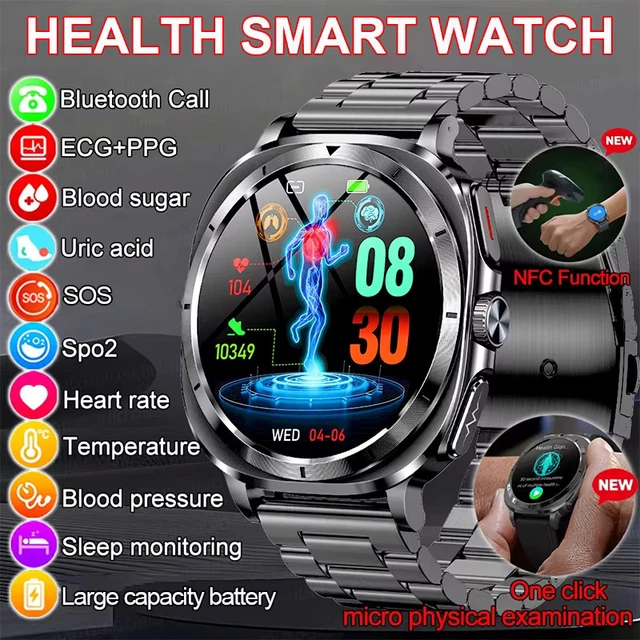 2025 NEW NFC Smart Watch ECG+PPG Health Monitor Heart Rate Uric Acid ...