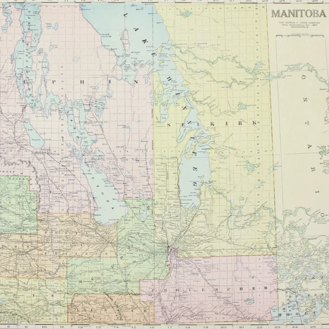 MANITOBA MAP CANADA Large Antique FULL COLOR 1928 21"x14" £40.41 ...