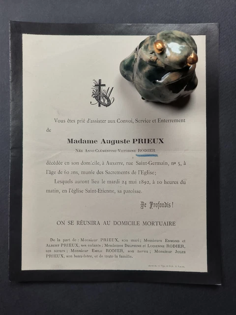 MME PRIEUX née Anne-Clémentine-Victorine Rodier, 1830-1892, Auxerre ...