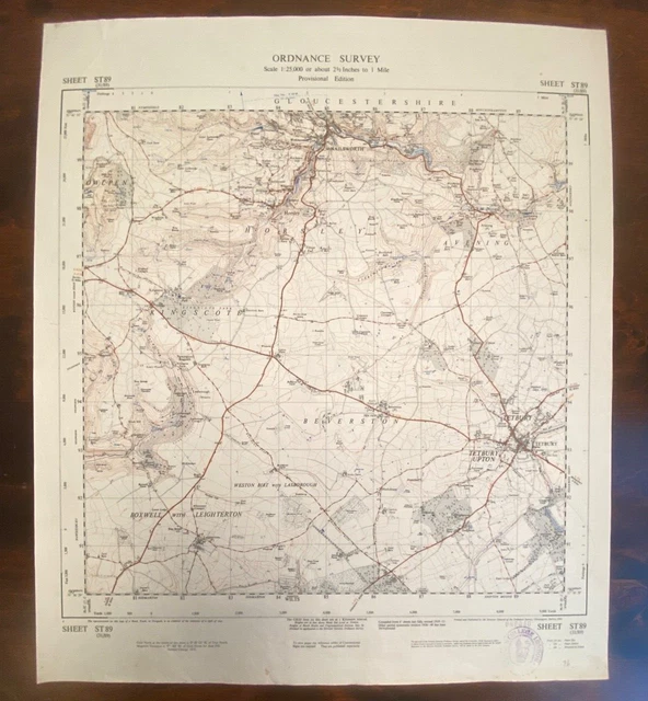 OS MAP SHEET ST89 GLOUCESTERSHIRE WILTSHIRE Horsley Provisional Ed ...
