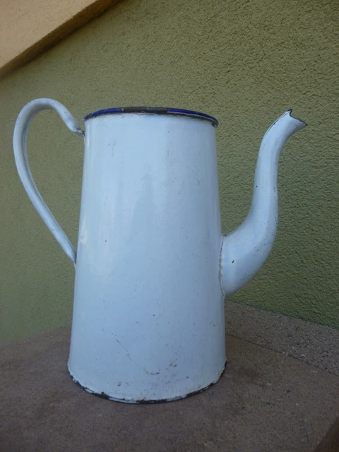 ANTIQUE GLAZED SHEET Metal Coffee Maker - White with Blue Smooth £18.00 ...