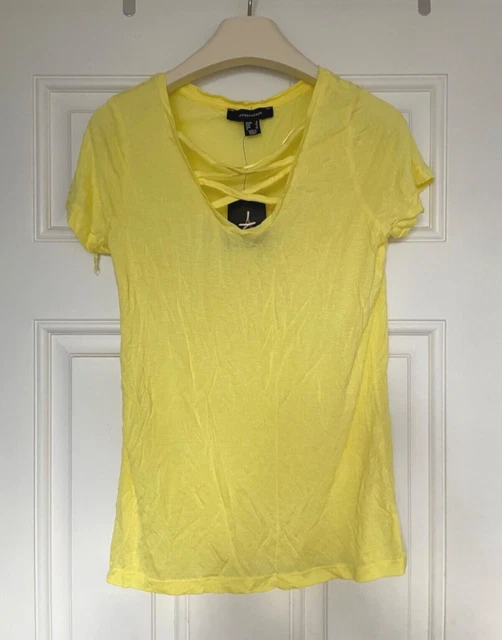PRIMARK ATMOSPHERE LADIES yellow T-shirt with lace up detail, size 8UK ...