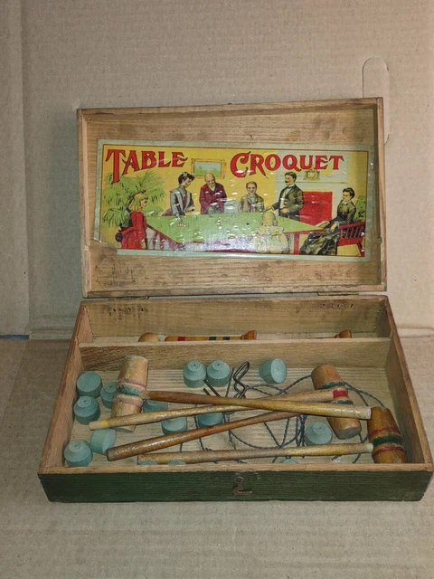 ANTIQUE VICTORIAN PARLOUR Table Top Miniature Wood Croquet Game Set £62 ...