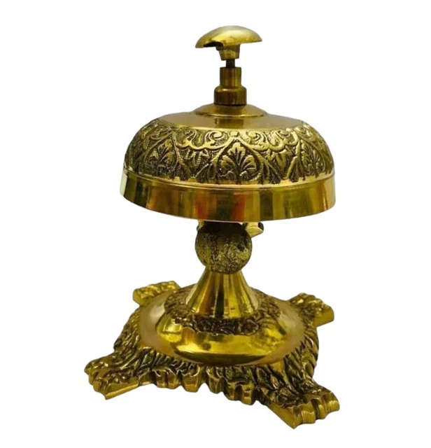 ANTIQUE NAUTICAL TABLE Top Brass Bell Hotel Counter Bell Ornate ...