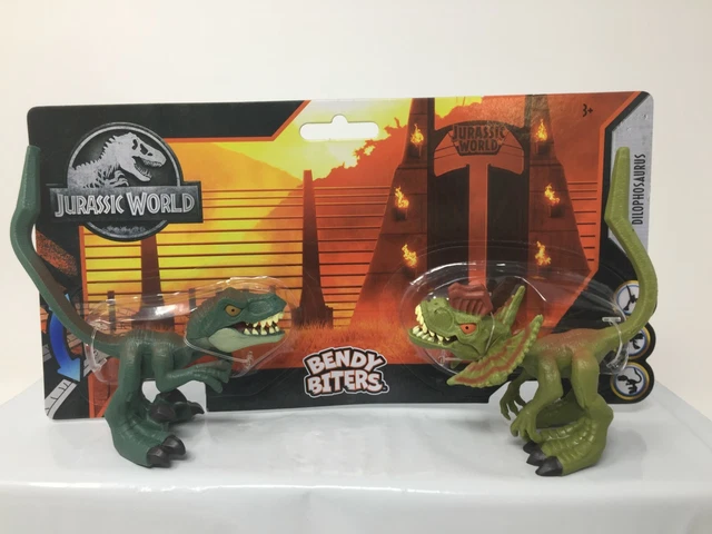 JURASSIC WORLD BENDY Biters Figures Velociraptor & Dilophosaurus ...