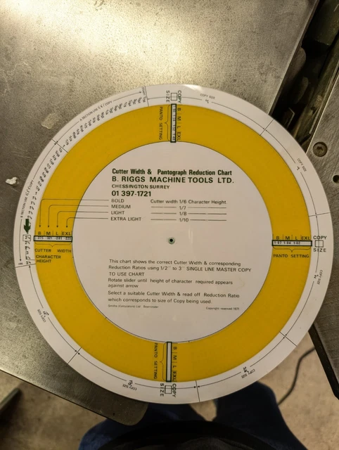 ENGRAVING PANTOGRAPH CUTTER Width Reduction Chart Gravograph Alexander ...