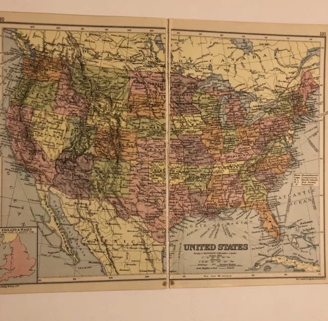 ANTIQUE 1930 MAP: United States Original 93 Years Old Vintage Colour ...