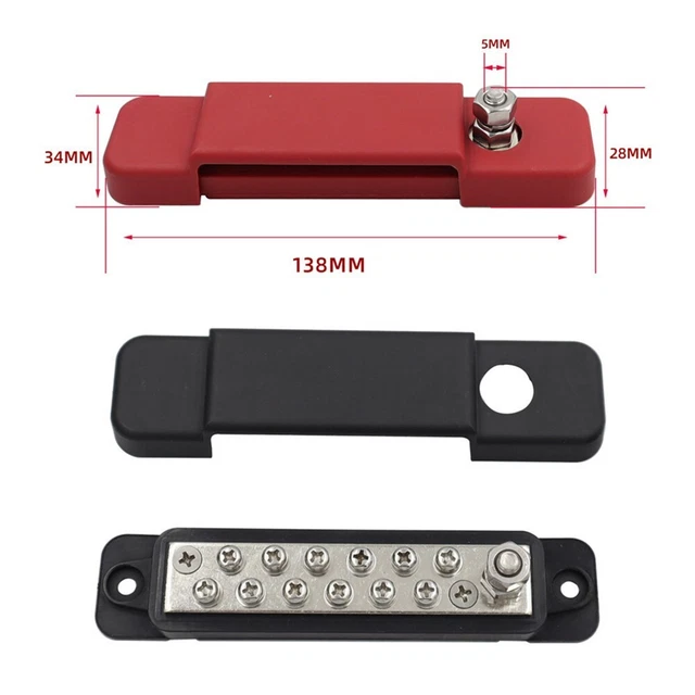 12 POINT BUSBAR Bus Bar Power Distribution Block 180A 12V DC Pair Black & Red EUR 20,76 ...