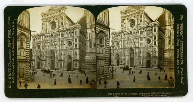 ITALIE FLORENCE~CATHÉDRALE FAÇADE~STÉRÉOGRAMME 1736 22787 EUR 11,87 ...