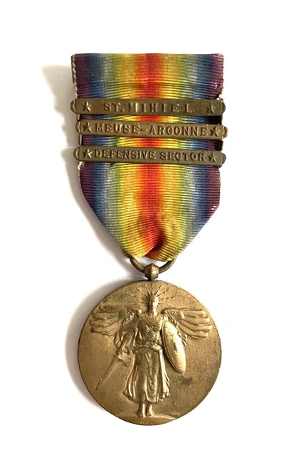 AUTHENTIC WW1 US AEF Victory Medal, 3x Bars / Clasps, Meuse Argonne ...
