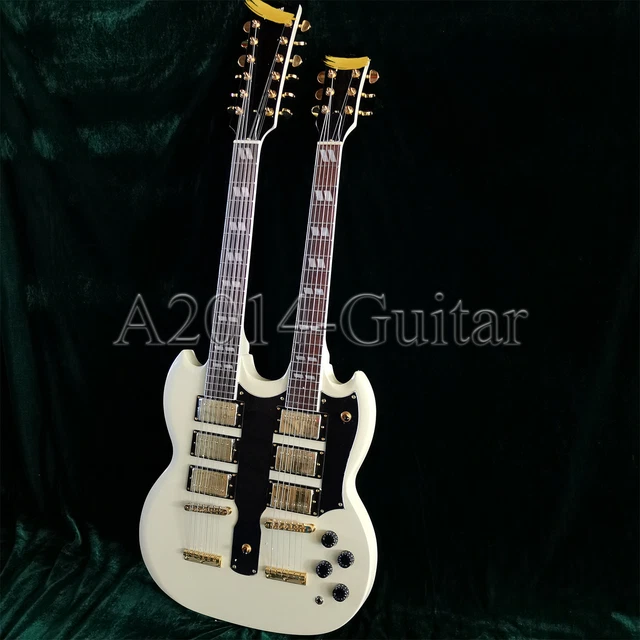 Custom Finish Double Neck 126 Strings White Electric Guitar Gold