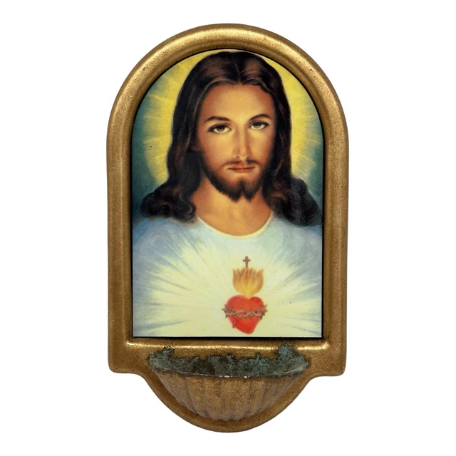 VINTAGE SACRED HEART Of Jesus Holy Water Font~Nelson Fine Art & Gifts ...