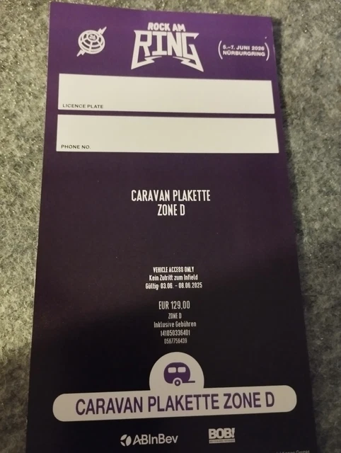 ROCK AM RING 2026 Caravan Pass Bereich D EUR 392,00 - PicClick DE
