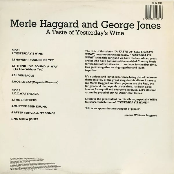 Merle Haggard And George Jones A Taste Of Yesterdays Wine Lp Album