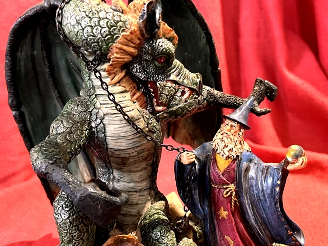 VINTAGE GOTHIC LEGENDS by Salco Dragon & Wizard Figurine Ornament Boxed ...