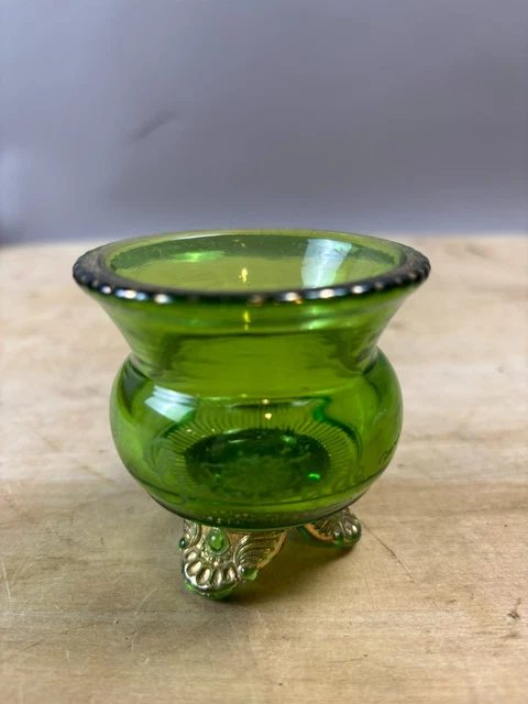 #23F ANTIQUE GERTRUDE Green Depression Souvenir Glass Toothpick Holder ...