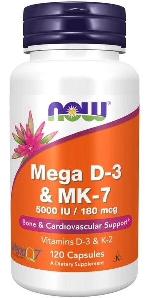 NOW FOODS MEGA Vitamin D-3 & MK-7 - 120 Capsules - Bone ...
