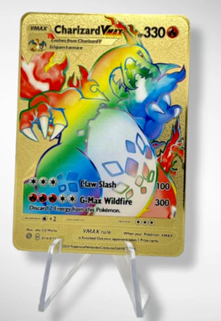 RAINBOW CHARIZARD VMAX Pokemon Gold Solid Metal Card Rare Collectable ...
