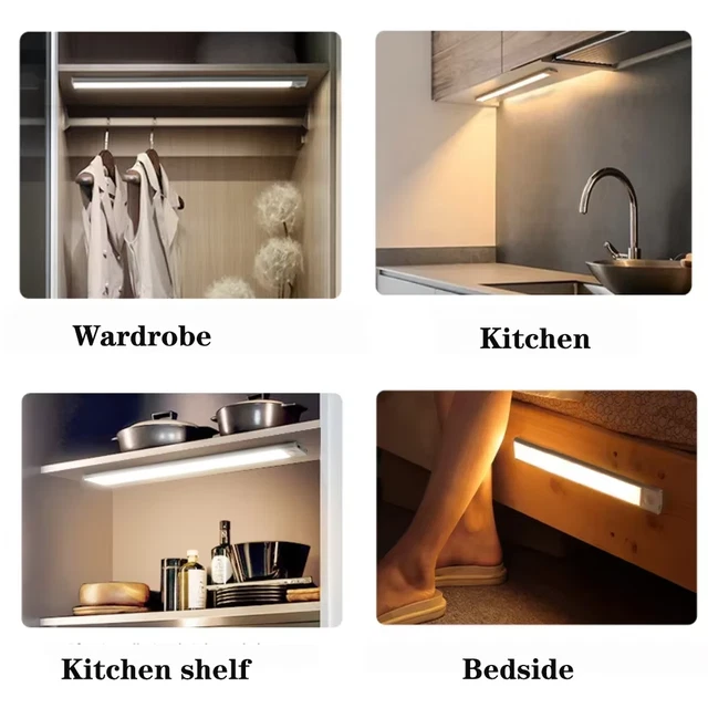 ULTRA THIN WIRELESS LED Cabinet Light Motion Sensor USB Rechargeable ...