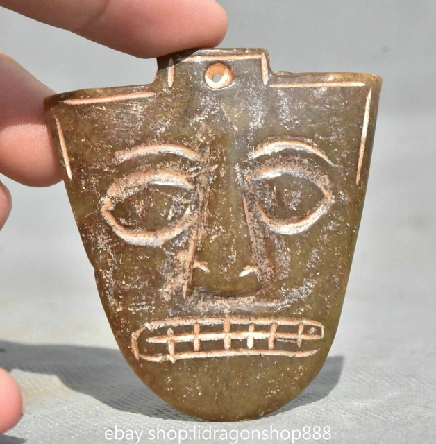 2.4&RARE OLD CHINESE Hongshan Culture Jade People Face Mask Statue ...