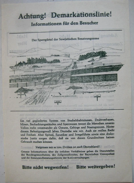 FLUGBLATT ACHTUNG DEMARKATIONSLINIE Halt Zonengrenze innerdeutsche ...