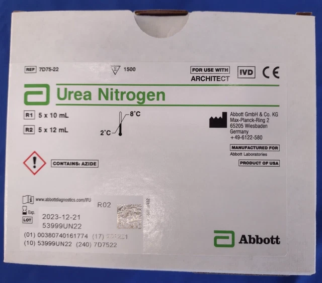 ABBOTT ARCHITECT SERIES Urea Nitrogen Reagent (1,500 Tests/Kit) 7D75-22 ...