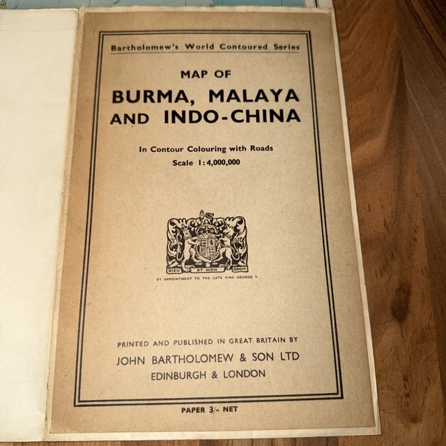 BARTHOLOMEW WORLD CONTOURED Series Map - Burma Malaya & Indo China RARE ...