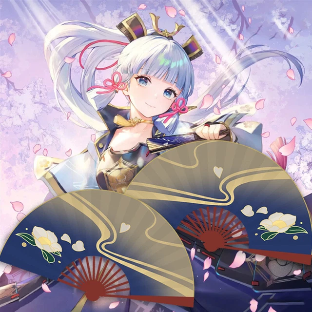 GAME GENSHIN IMPACT Kamisato Ayaka Cosplay Prop Folding Fan Two Sided ...