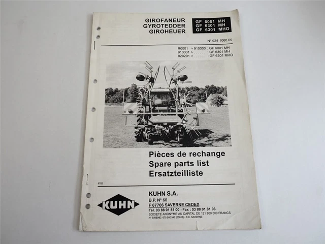 KUHN GF 6001 6301 MH MHO Giroheuer Ersatzteilliste Spare Parts List ...