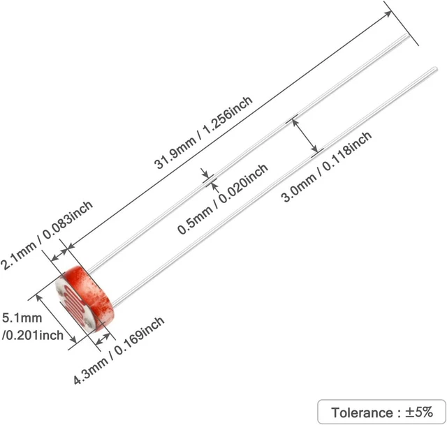 50PCS PHOTORESISTOR LDR 5Mm Light-Dependent Resistor Sensor GL5516 ...