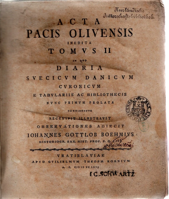 ORIGINAL 1766 RARE Book: Acta Pacis Olivensis Unpublished Size 2 Johann ...