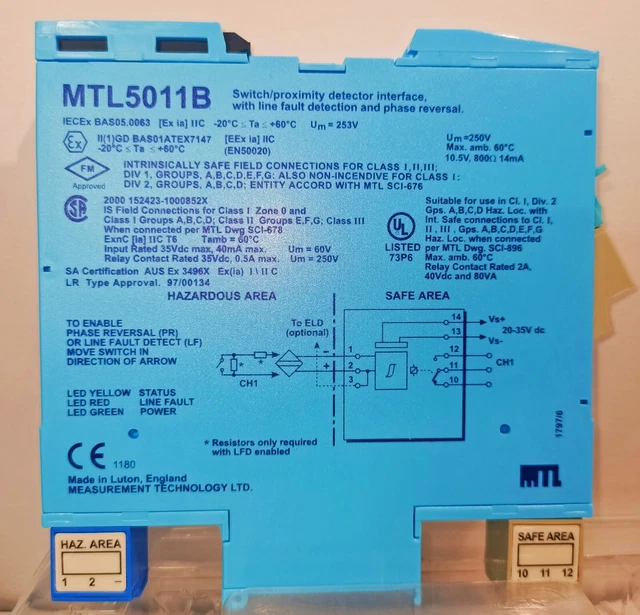 MTL5011B | MTL Instruments | Switch/Proximity Detector Interface. New £ ...