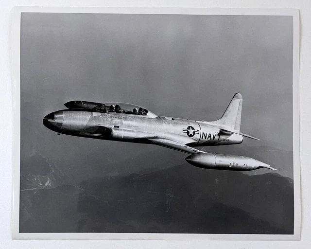 1950S US NAVY Lockheed TV-2 Shooting Star Jet Plane In Flight Vintage ...